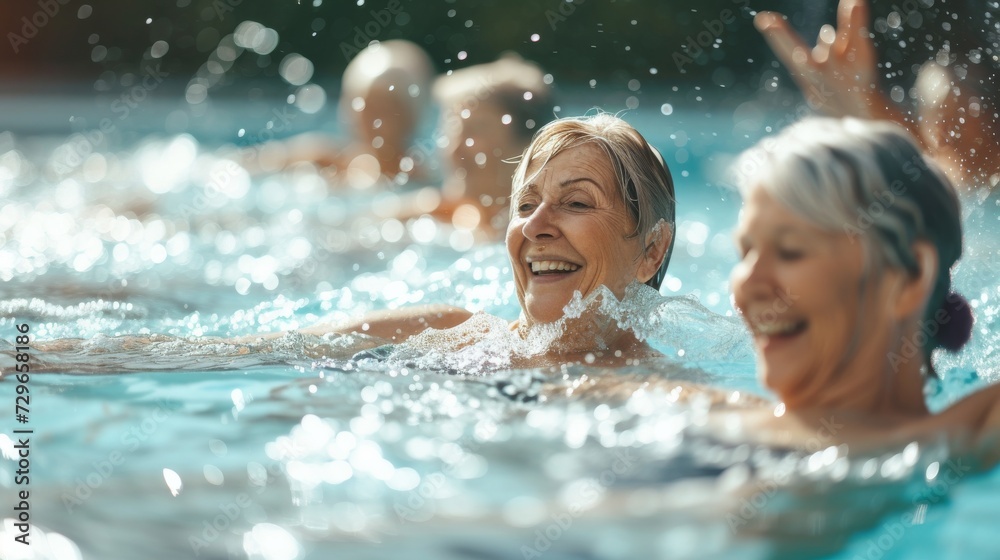Amidst the sparkling water of the outdoor pool at the leisure centre, a ...