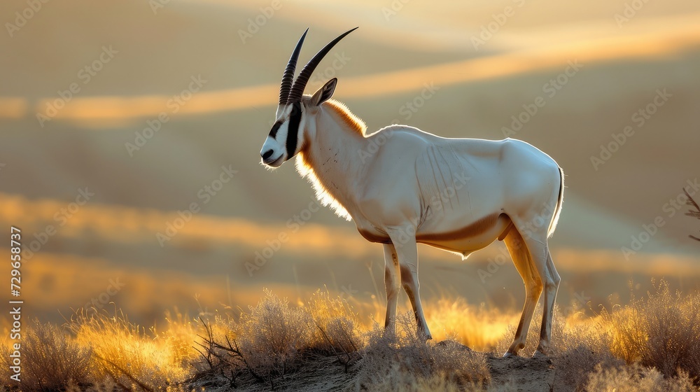 Arabian oryx or white oryx, Oryx leucoryx, antelope with a distinct ...