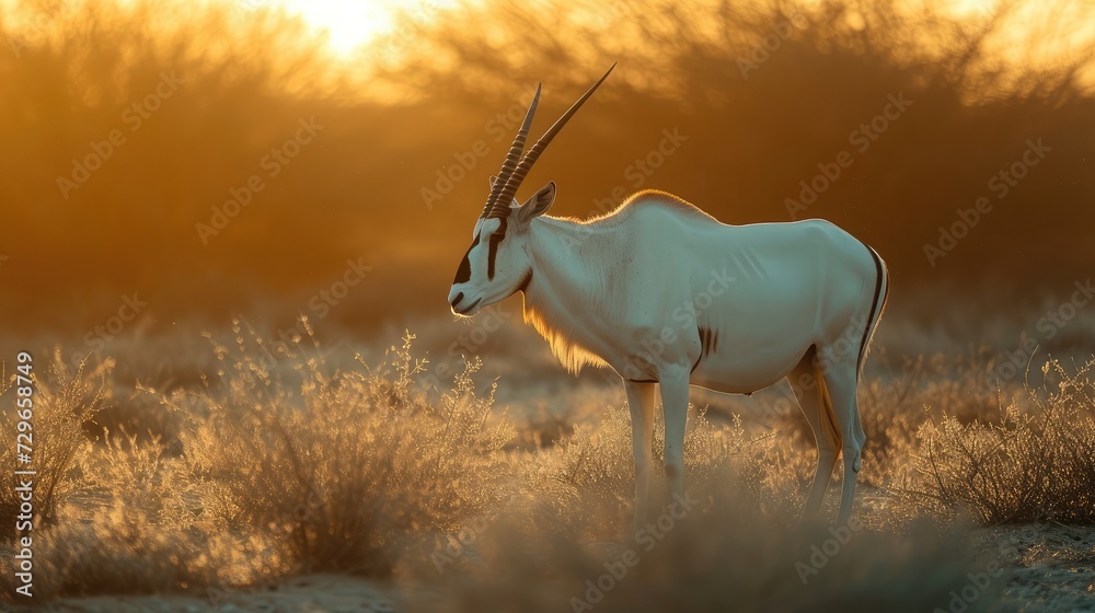 Arabian oryx or white oryx, Oryx leucoryx, antelope with a distinct ...