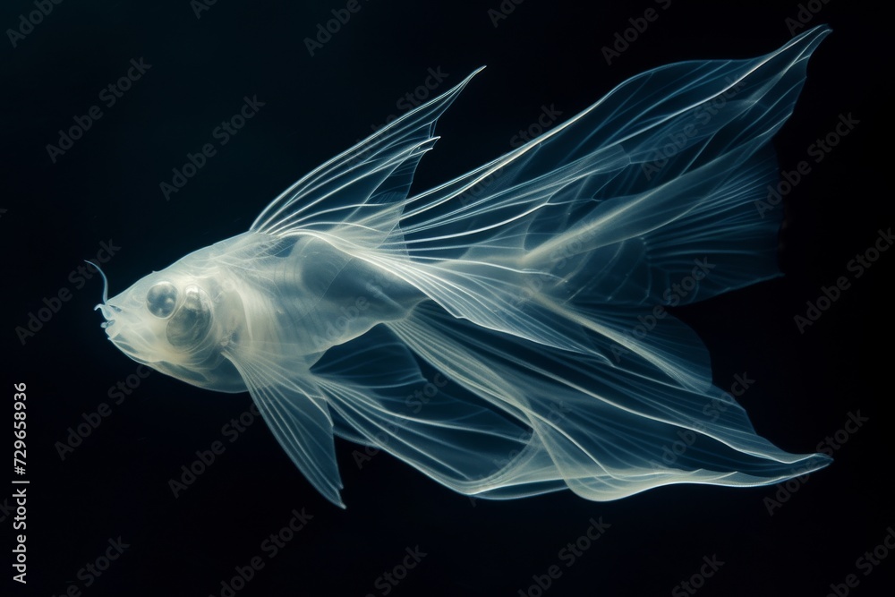 Gracefully gliding through the depths of the aquarium, a majestic white ...