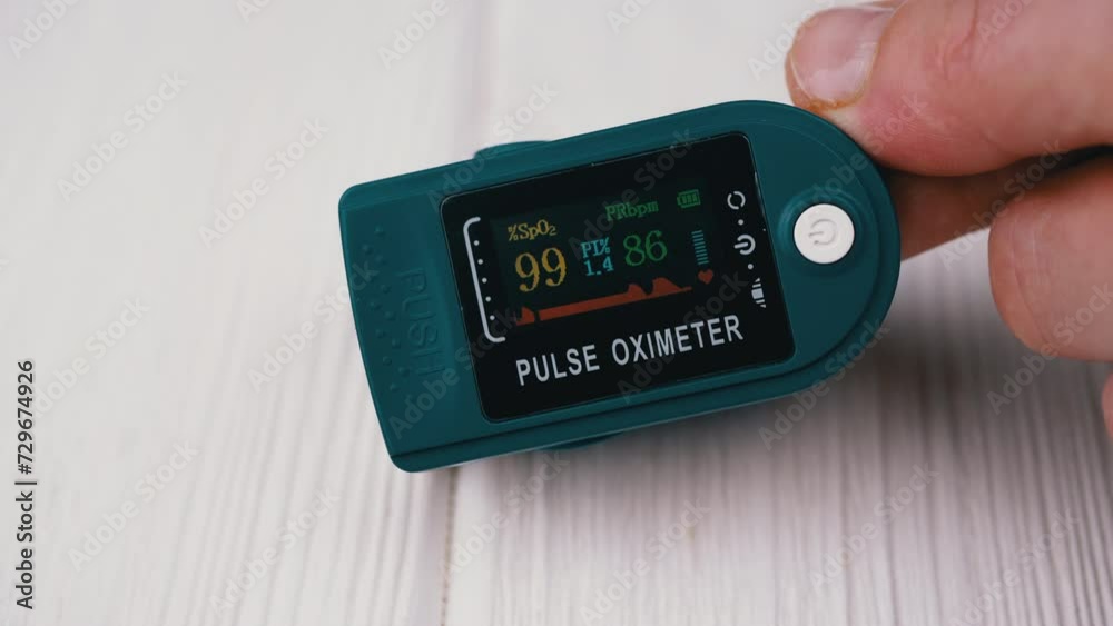 Woman Hands Measure Pulse and Oxygen Saturation Using a Pulse Oximeter ...