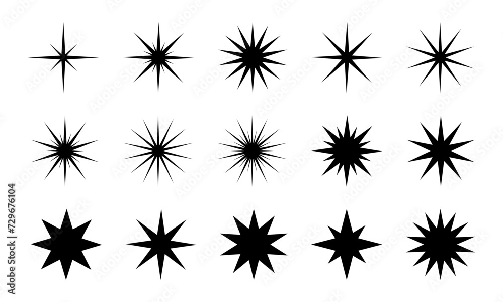 Black stars icons. Sun, sparkle, twinkle, starburst, bling, stardust ...