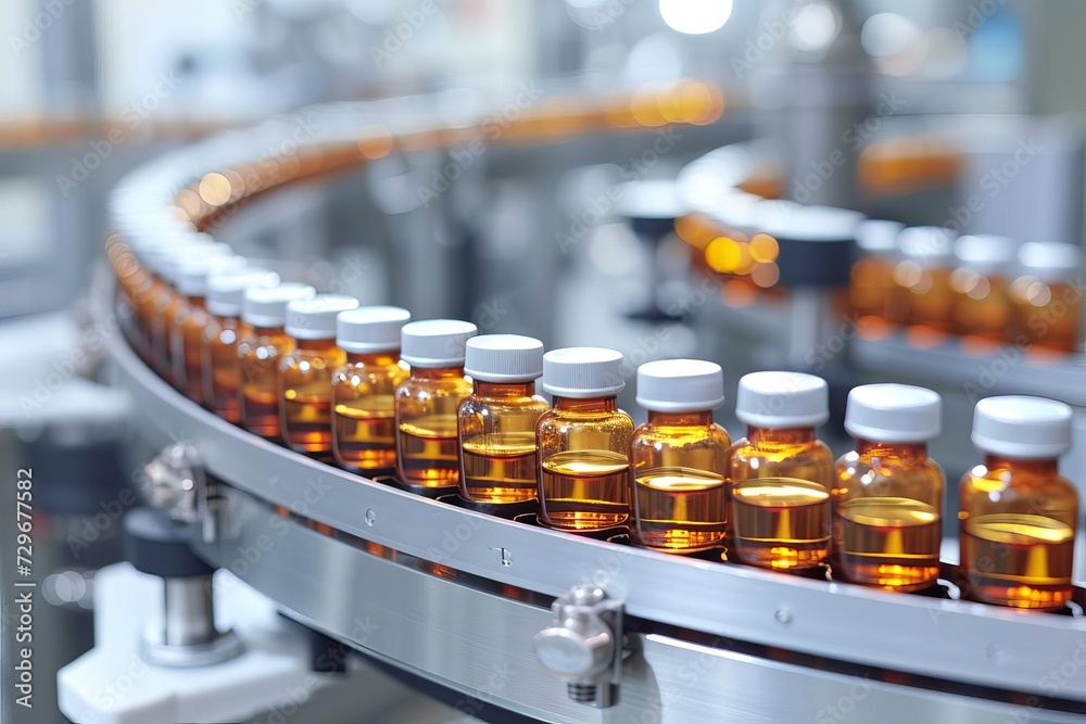 Pharmaceutical production line of medical vials Showcasing the ...
