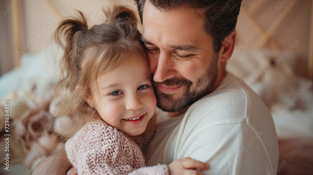 Father and daughter share a cozy snuggle, family's loving atmosphere ...