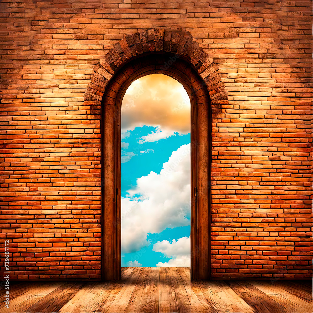 Grunge background with the texture of old brick wall with an an open ...