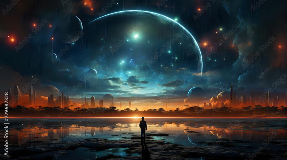 Cosmic Dusk: Reflections of a Galactic Horizon. A visionary concept of ...
