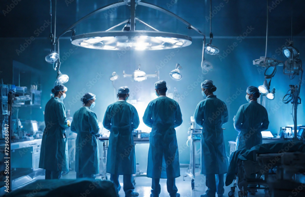 Back view silhouettes of a surgeon doing a surgical operation ...