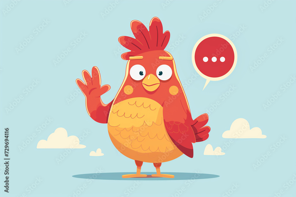 Chicken saying hi, with three dots in the speech bubble Stock ...