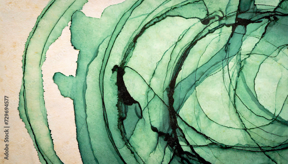 faded green alcohol ink flow on vintage paper, old wash texture on ...