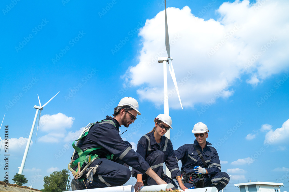 engineer working in fieldwork outdoor. Workers check and inspect ...