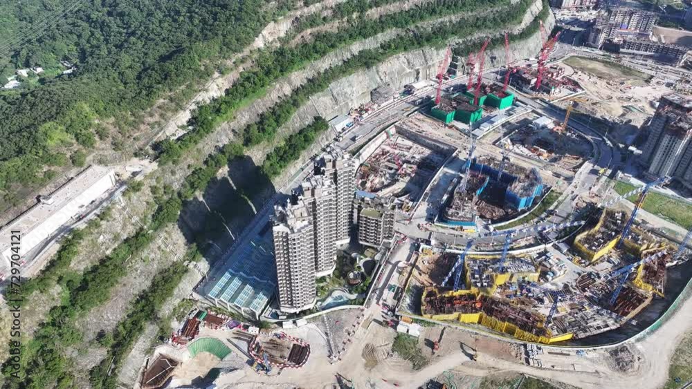 Aerial drone skyview of Hillside Rock Cavern Quarry Development in Anderson Road ,land formation ...
