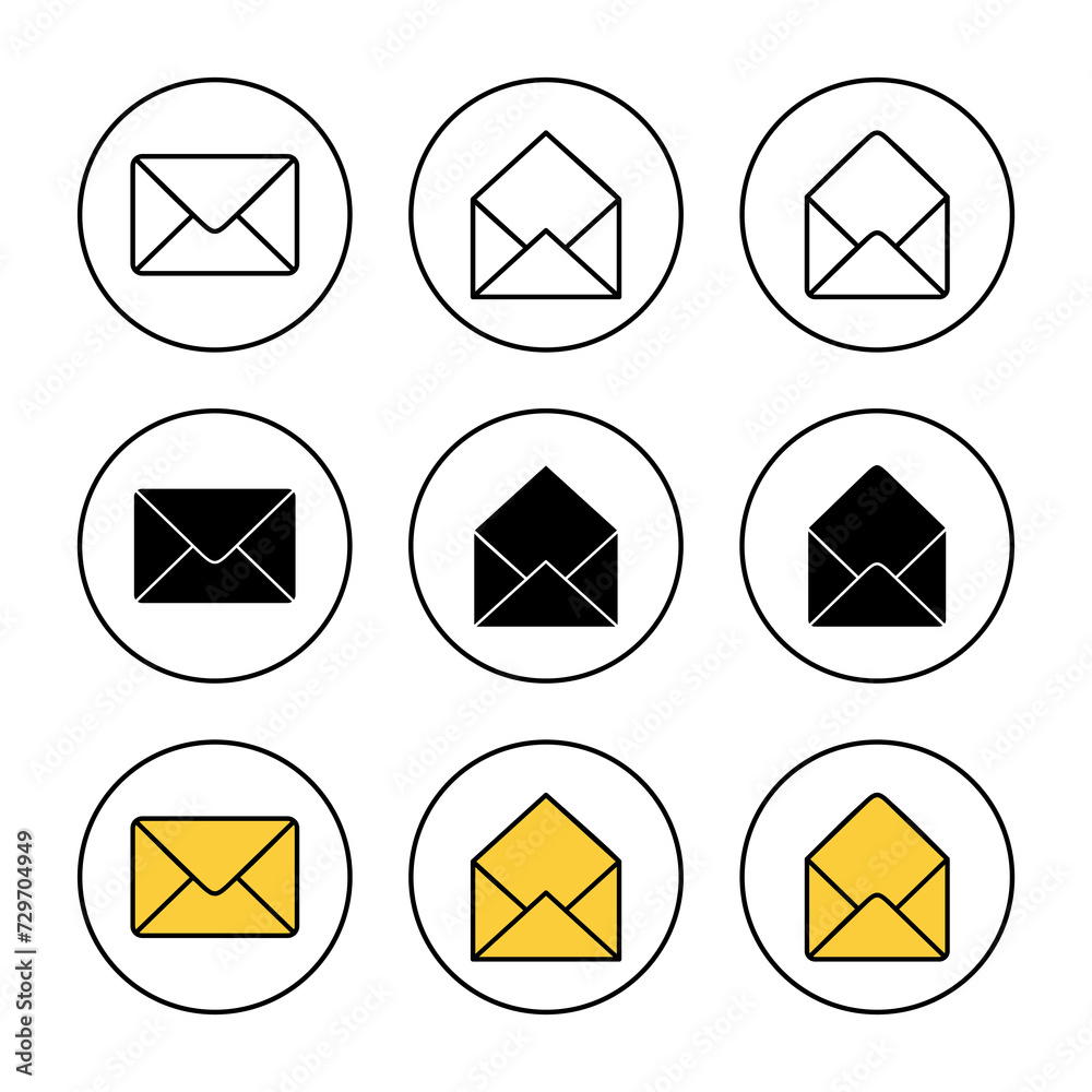 Mail icon set vector. email sign and symbol. E-mail icon. Envelope icon ...