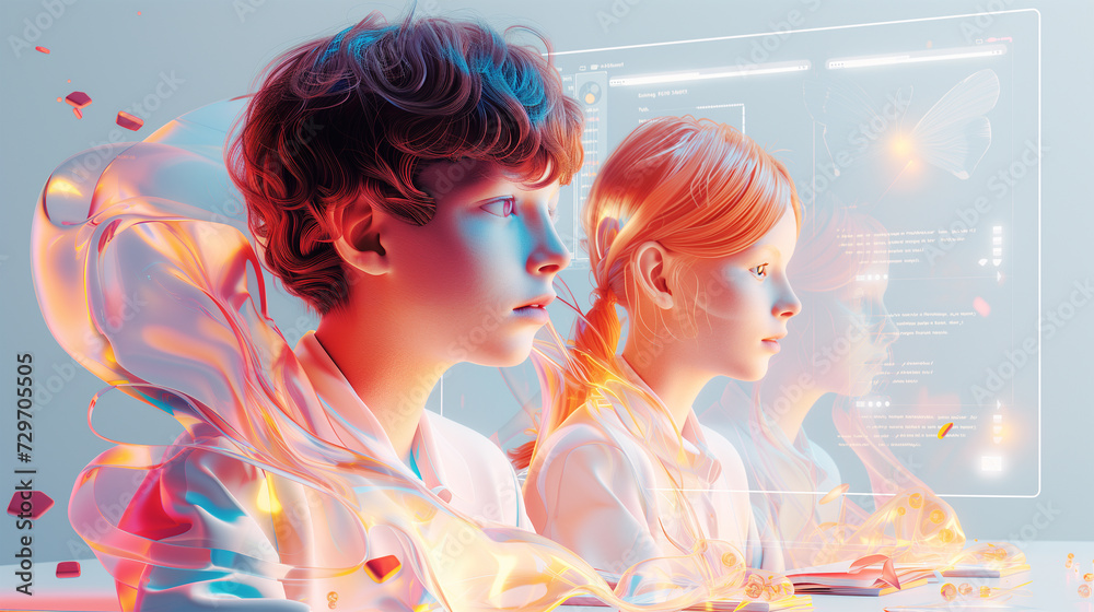 Conceptual illustration on education in the future. students in ...