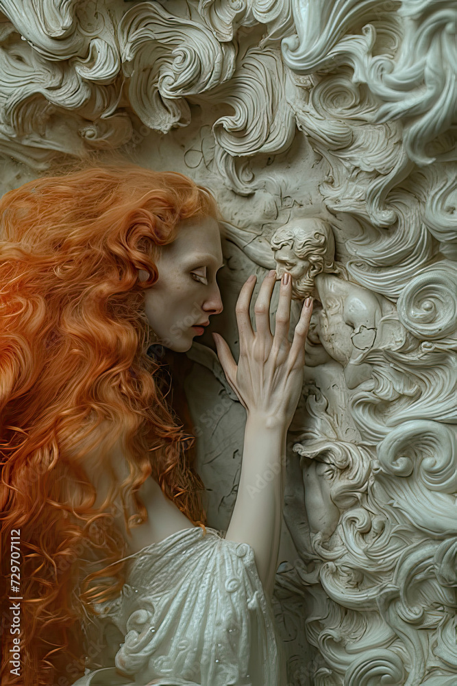 Genesis A female god with long red hair creating adam Stock Photo ...