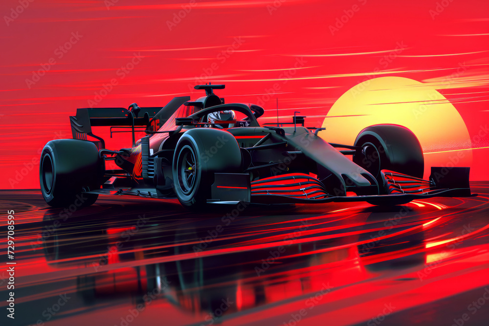 Formula 1 Car. Illustration of a Formula 1 Car in red tones, standing ...