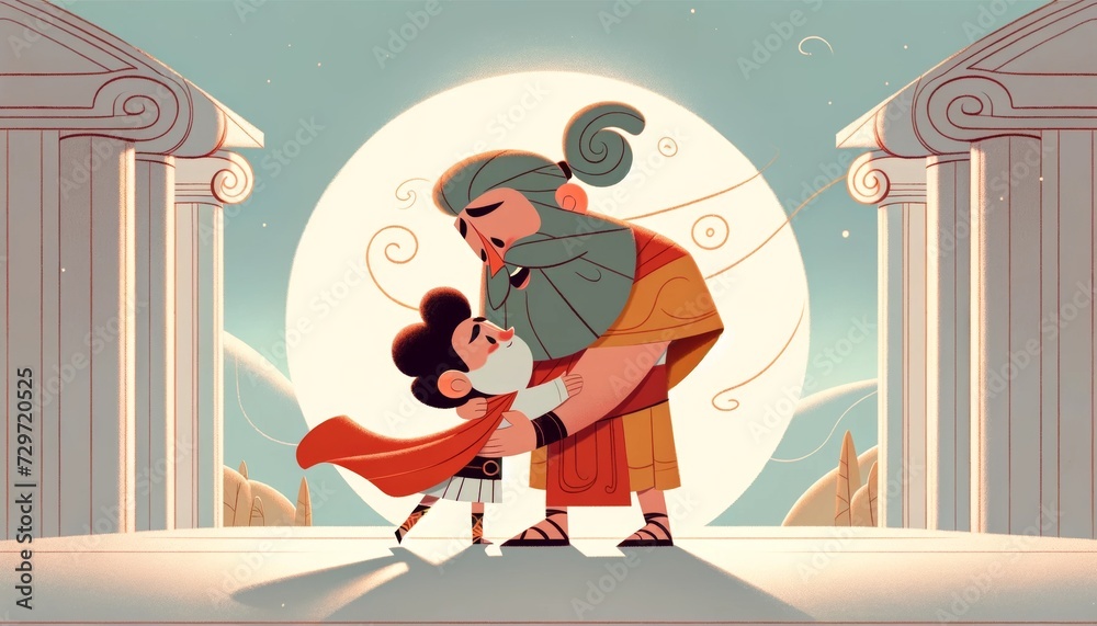 Whimsical, animated-style depiction of the emotional reunion of ...
