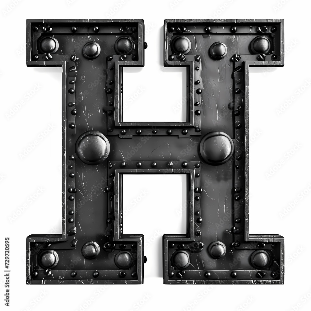 isolated black metal letter H in tech noir style on white background ...