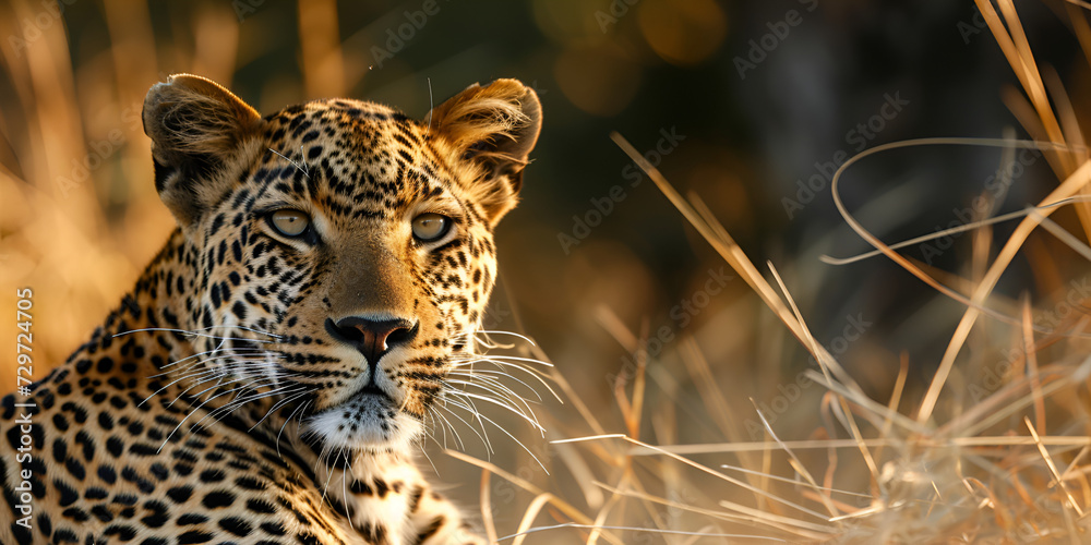 Leopard hidden predator behind grass | jaguar watching prey with ...