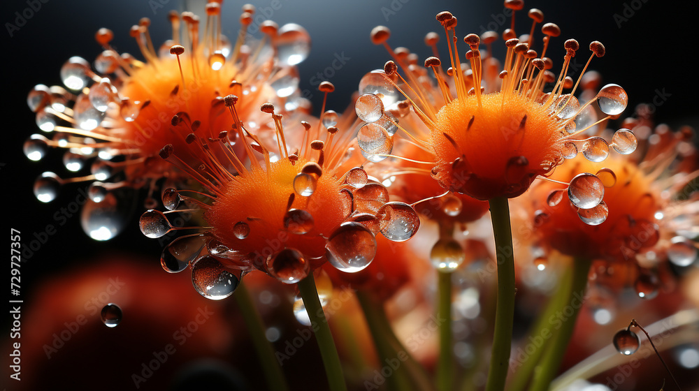 Raindrops collect in the folds of a banana leaf, forming a miniature ...