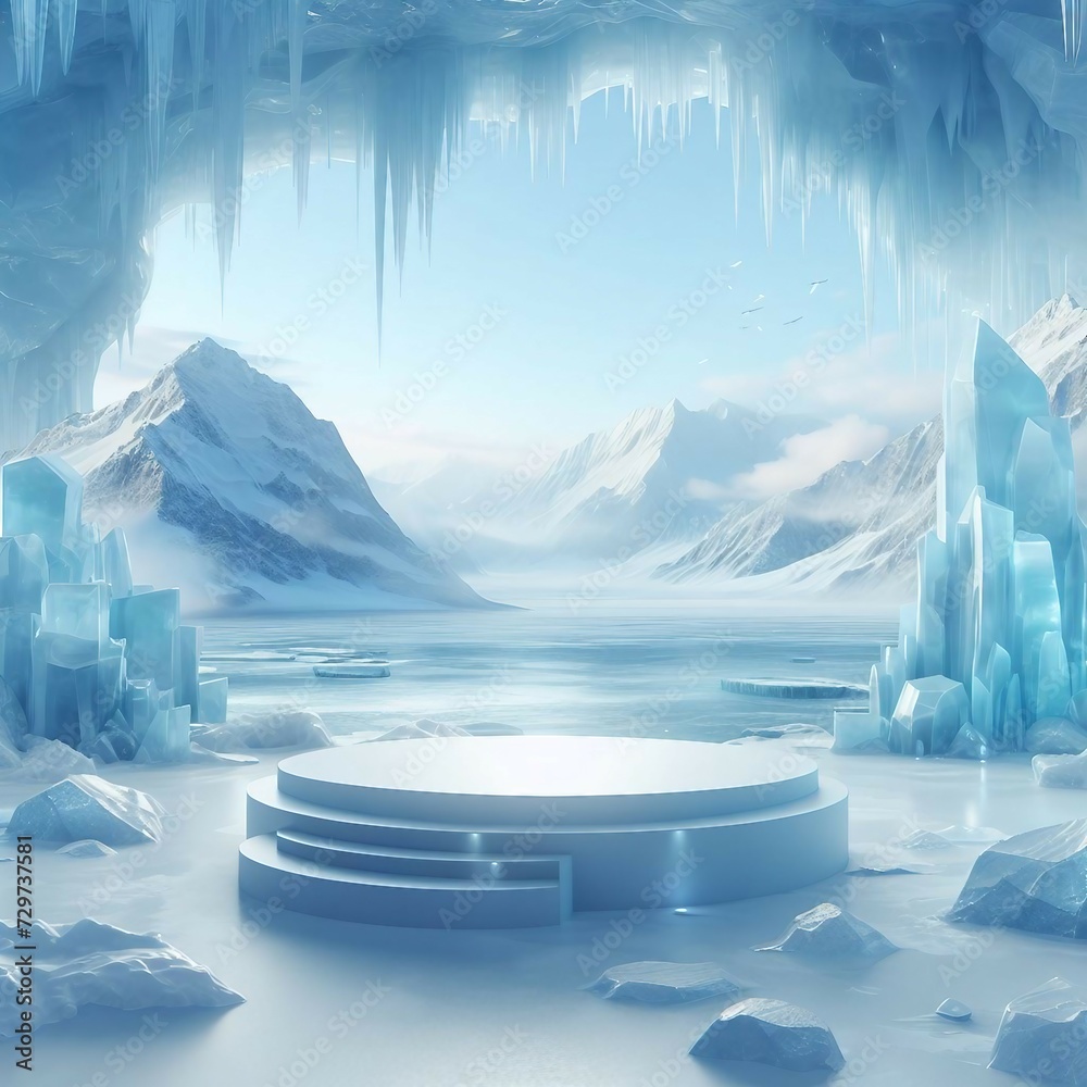 Ice background podium cold winter snow product platform floor frozen ...