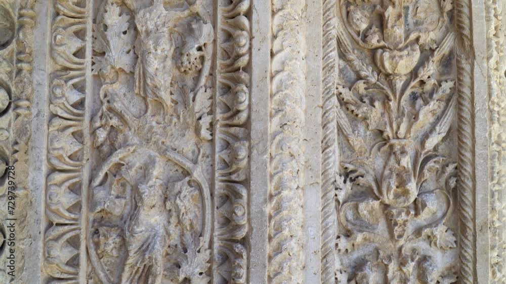 Vidéo Stock Ancient Roman stone carvings located in archaeological ...