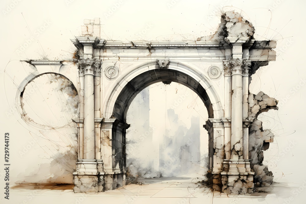 classic fine detailed of ancient roman architecture sketch Stock ...