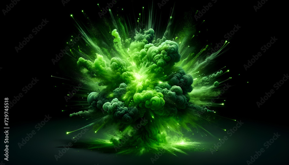 A striking toxic green explosion, captured at the peak of its eruption ...