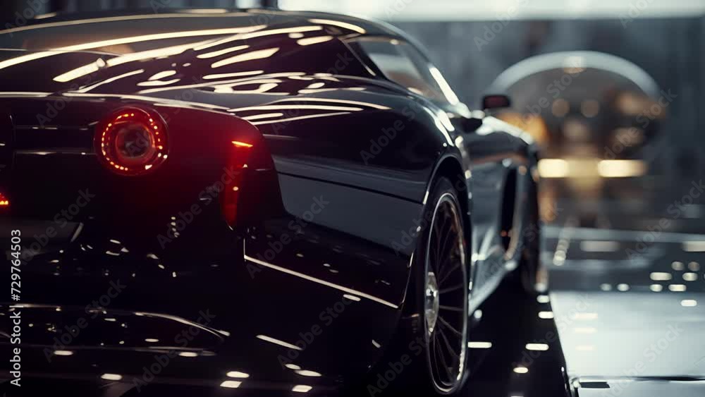 The camera focuses in on the smooth and glossy body paint of a highend ...