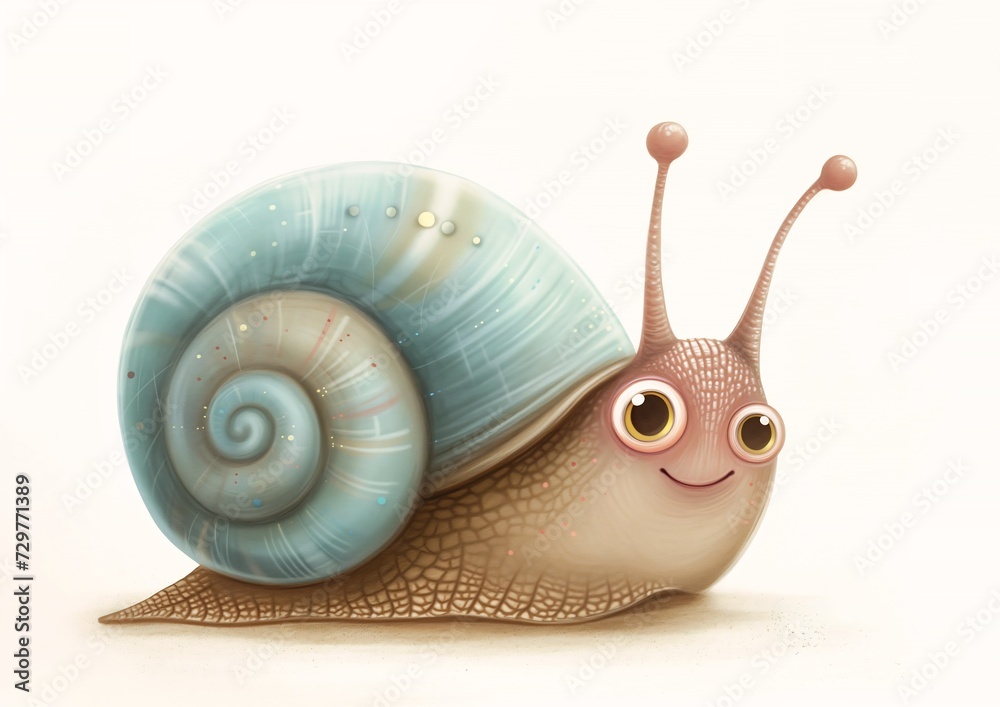 snail blue shell pink nose digital pencil cute happy face princess time ...