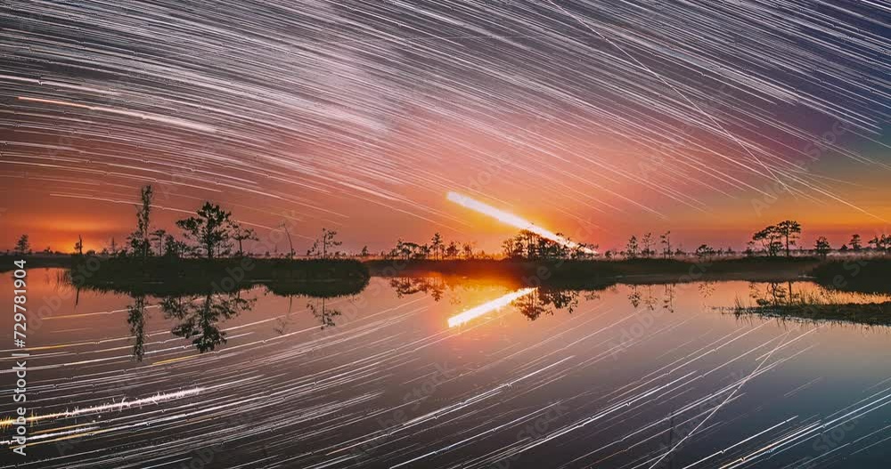 Daybreak Trace Of Sun Above Rural Landscape. 4k Hyperlapse. Unusual ...