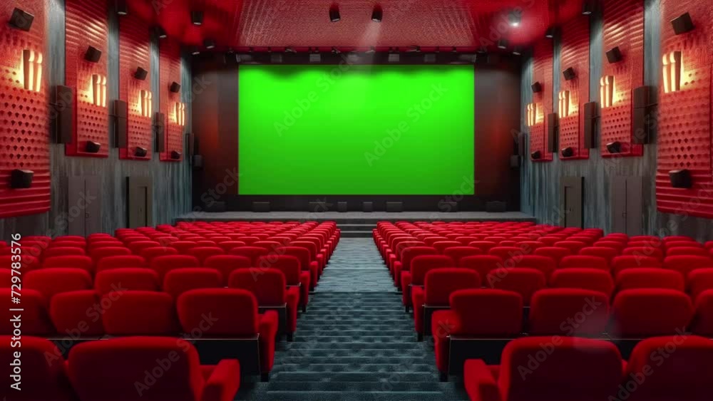 Chroma green screen animation of cinema movie theatre with realistic ...