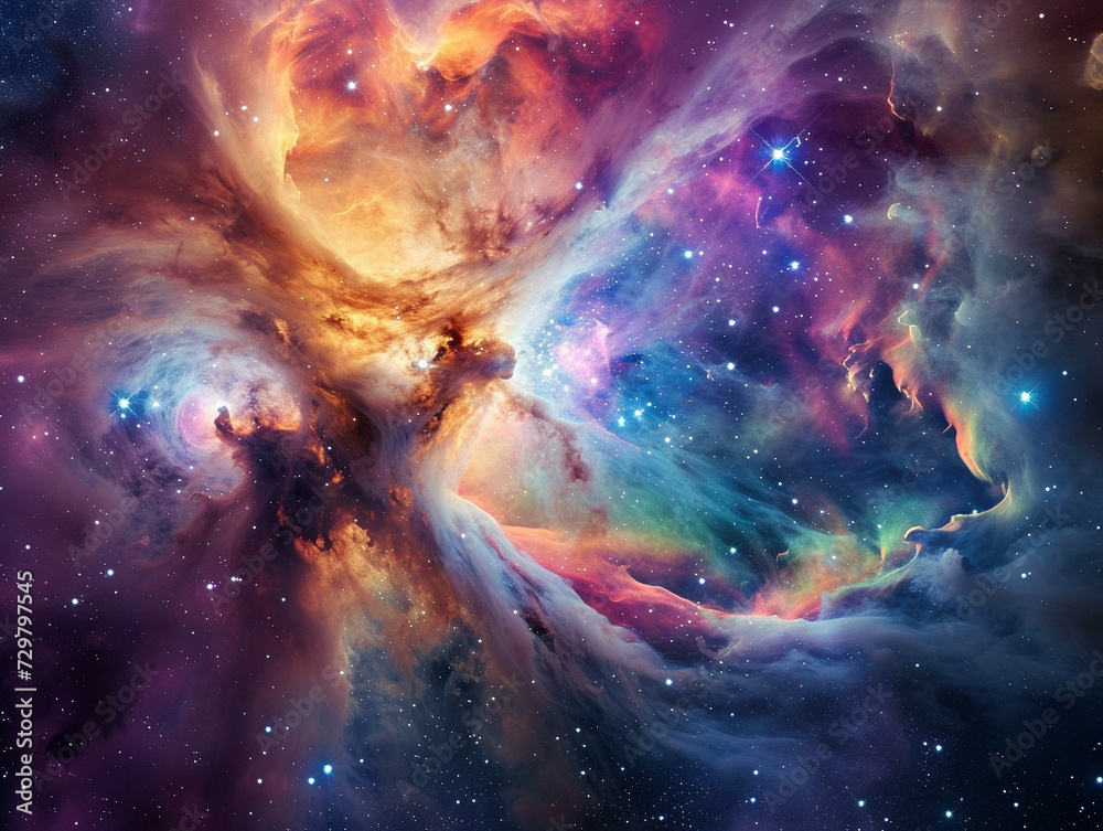 Picture a breathtaking starscape where a colorful nebula unfolds its ...