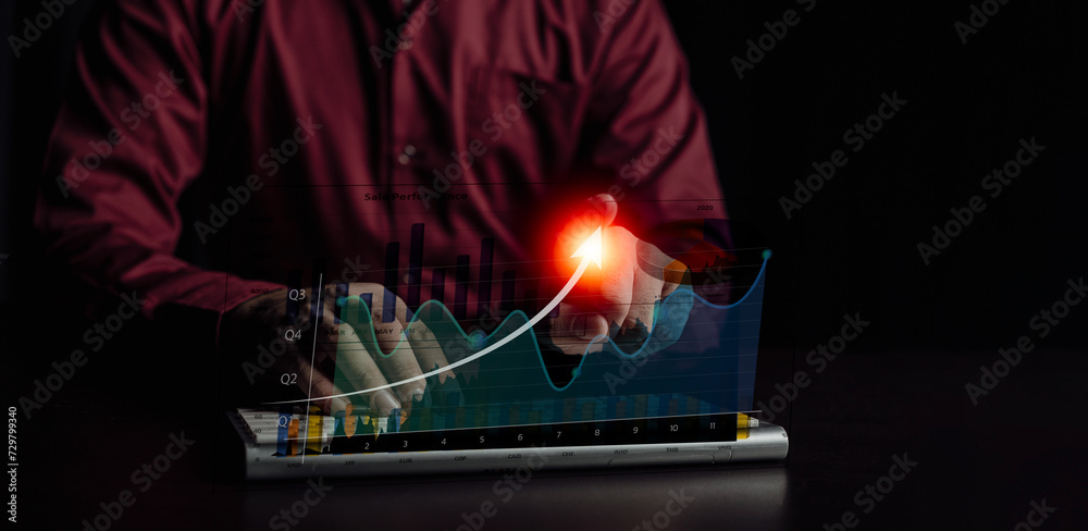 Business analytics with KPIs, charts and indicators to analyze data and ...