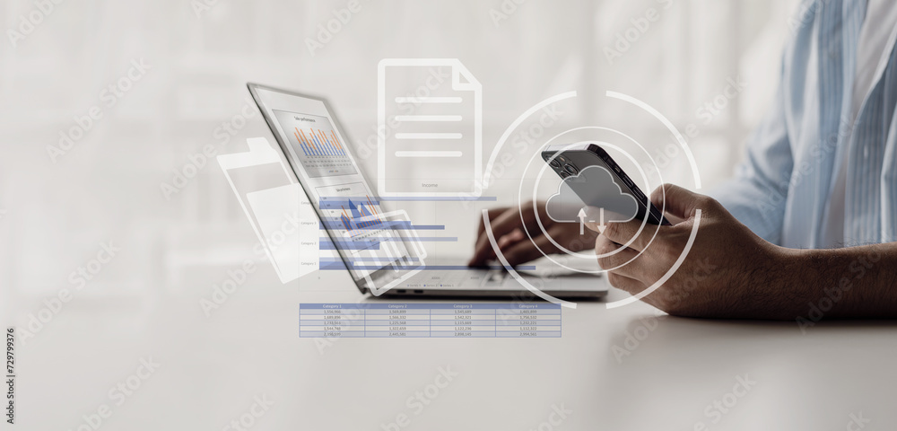 Business analytics with KPIs, charts and indicators to analyze data and ...