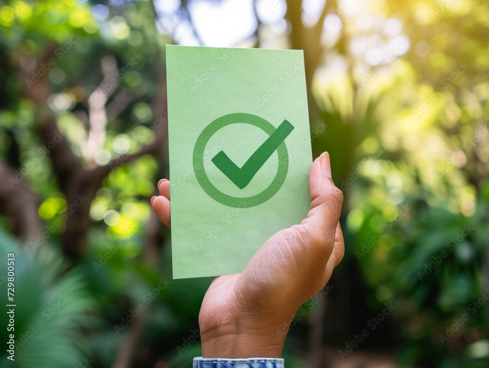 Hand holding a green check mark paper Stock Illustration | Adobe Stock
