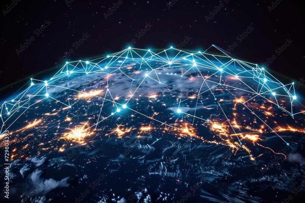 Visualization of interconnected communication lines on a globe Stock ...
