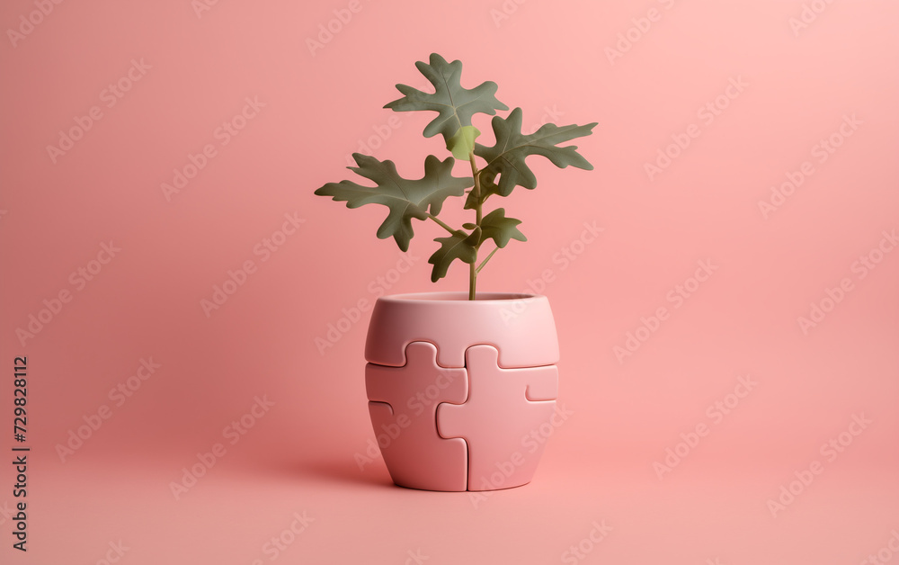 Puzzle Pot Plant: Isolated Photo of a Plant in a Puzzle-Made Pot ...