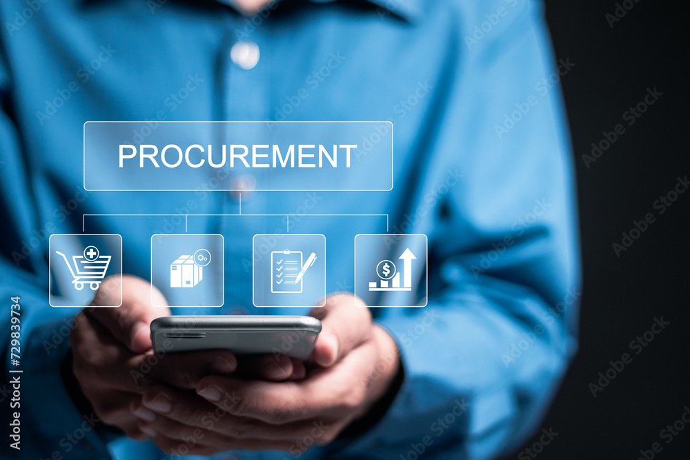 Procurement Management Industry concept. Businessman use smartphone ...