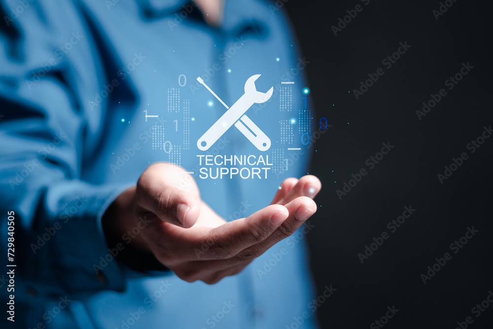 Technical support customer service concept, Person hold virtual support ...