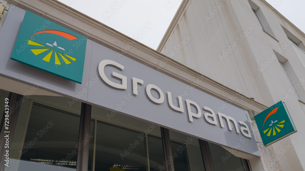Groupama logo sign office entrance french text brand insurance agency ...