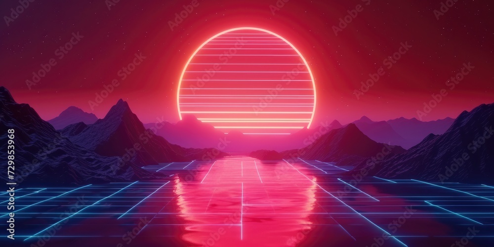 Retro Synthwave Dream, A 90s CG Animation Background Bathed in Red ...