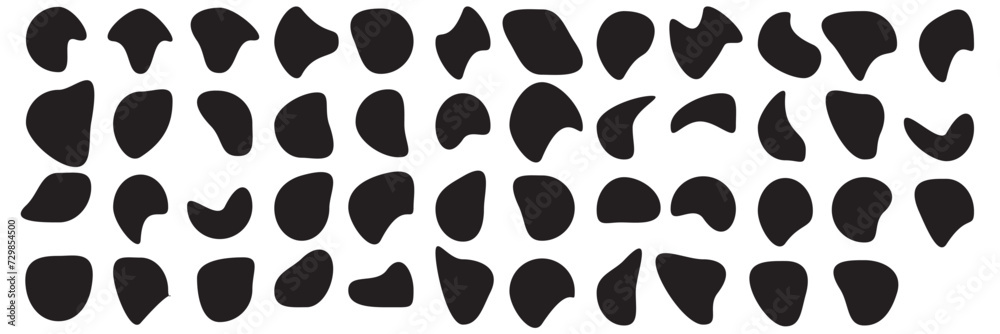 Blob shape organic set. Random black cube drops simple shapes. Collection forms for design and ...