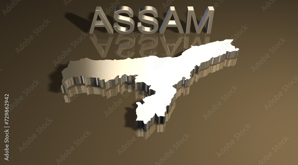 Map of Assam in 3D Golden Theme Stock Illustration | Adobe Stock