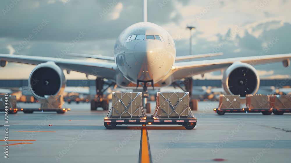 Air cargo logistic containers are loading to an airplane. Air transport ...