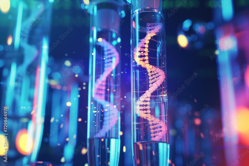 DNA test tubes, gene editing, genetics, laboratory images Chemical ...