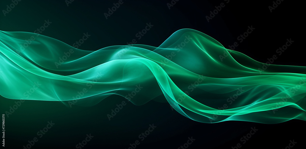 Abstract emerald green wave flow on dark background Stock Illustration ...