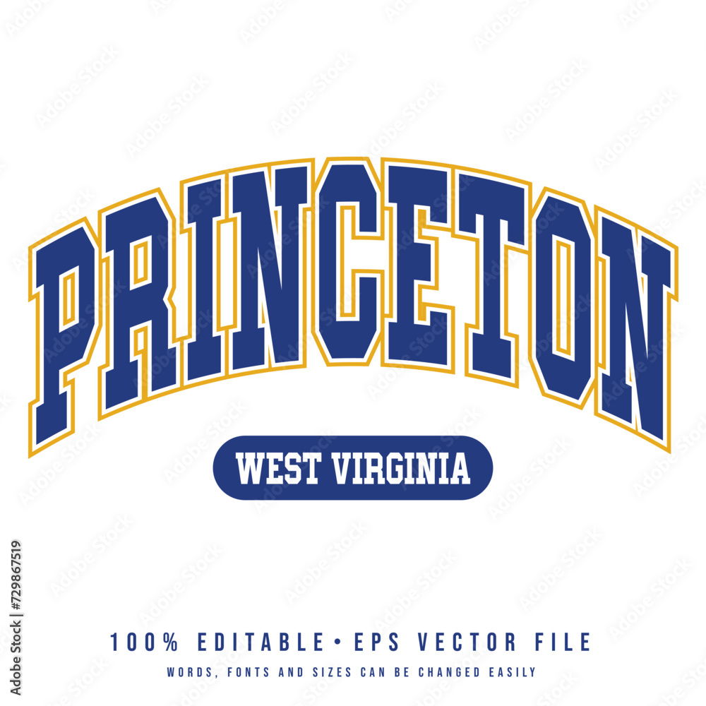 Princeton text effect vector. Editable college t-shirt design printable ...