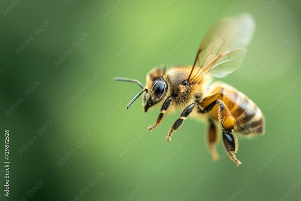 Honeybee Mid-Flight with Pollen Baskets, Macro photography of a ...