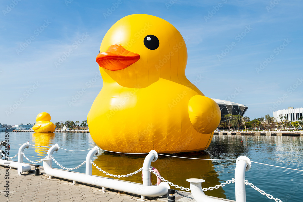 Kaohsiung, Taiwan- February 2, 2024: Landscape of Yellow Rubber Duck ...