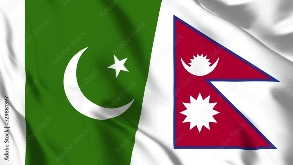 Pakistan and Nepal Flag waving in loop and seamless animation. Nepali ...